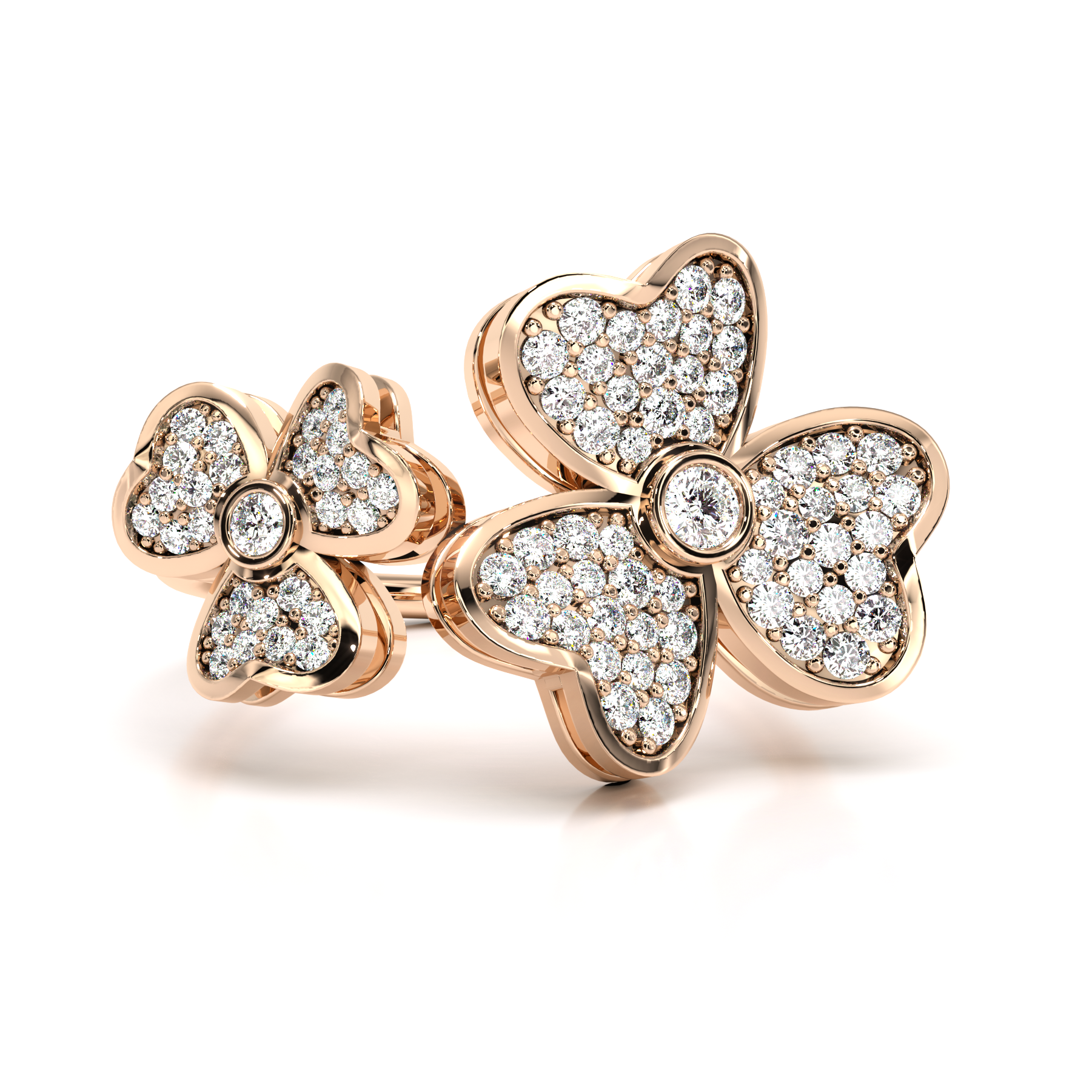 Cut diamond double floral style ring in 18ct rose gold - PD042R