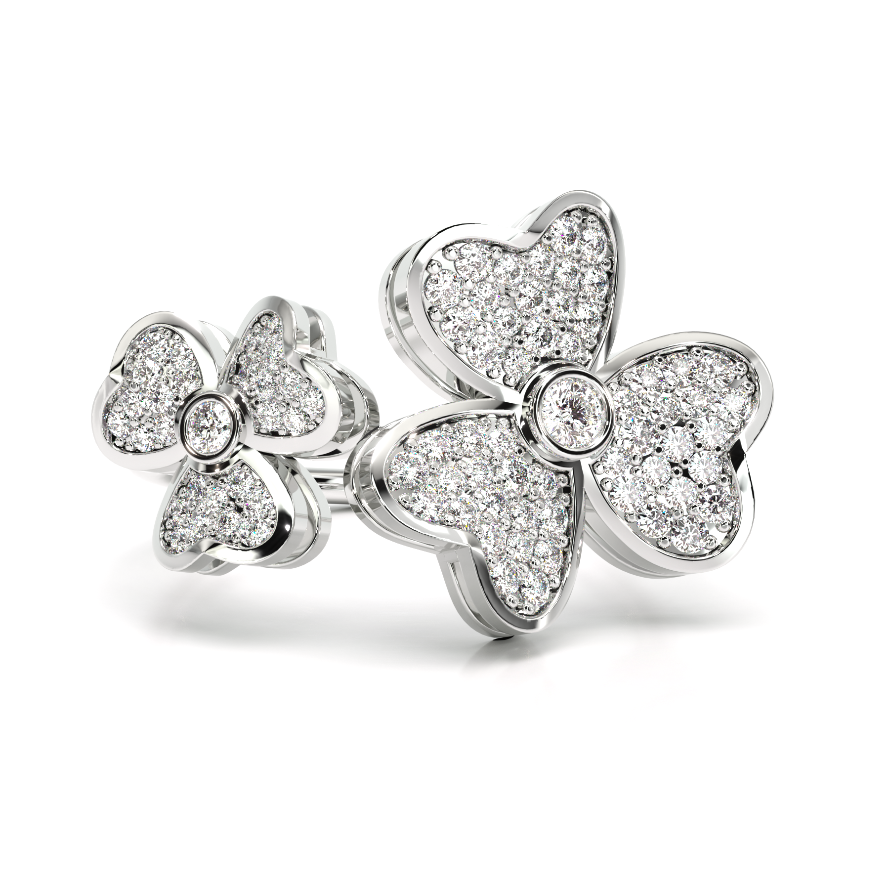 Cut diamond double floral style ring in 18ct white gold - PD042W