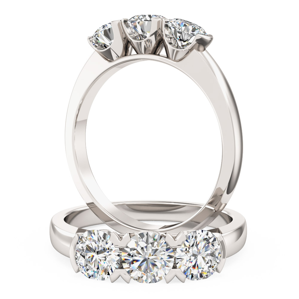 Round cut three stone diamond ring in 18ct white gold - PD051W