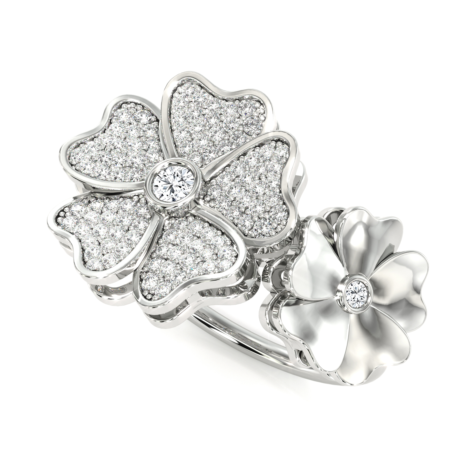 Cut diamond double floral style ring in 18ct white gold - PD056W