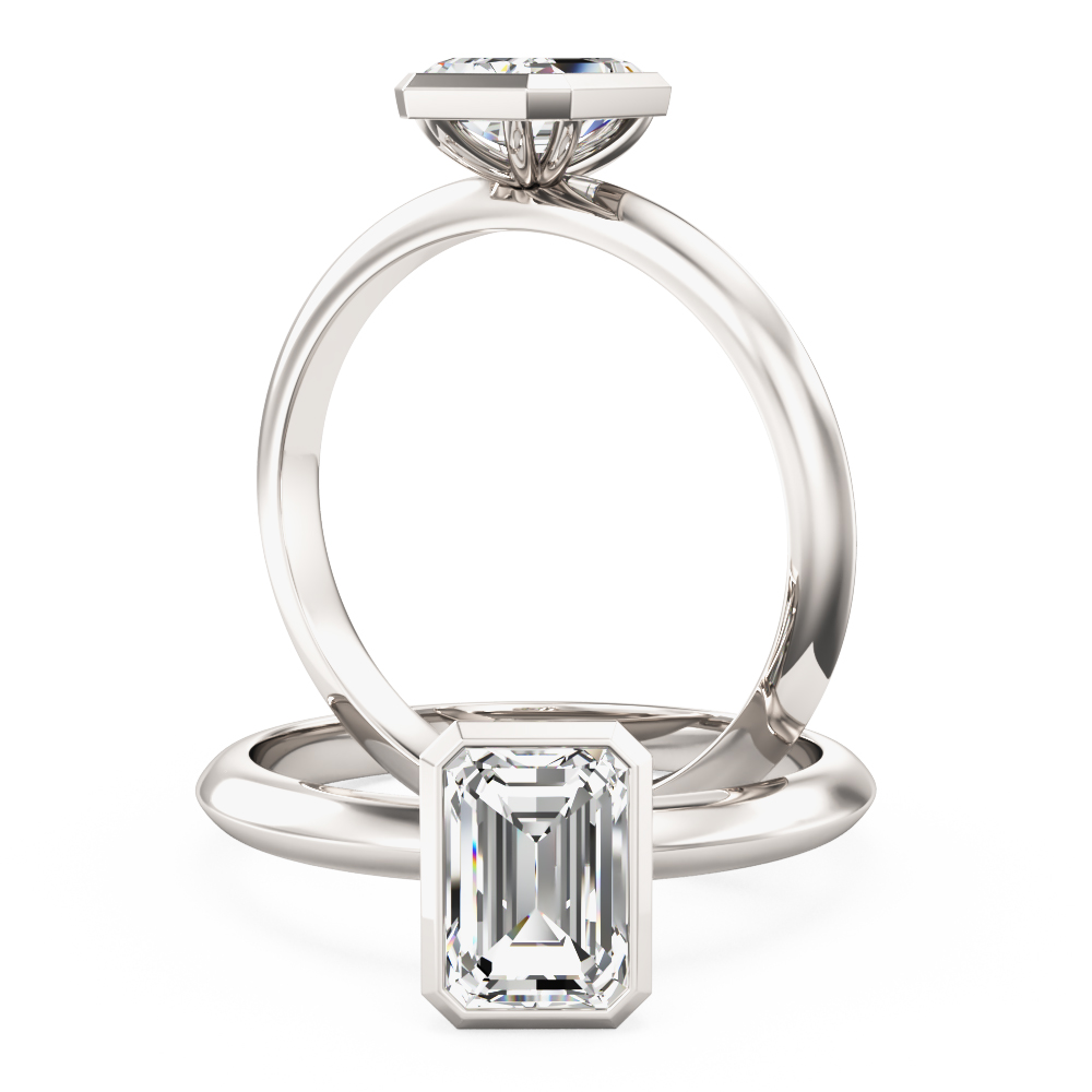 Emerald cut solitaire diamond ring in 18ct white gold - PD125W