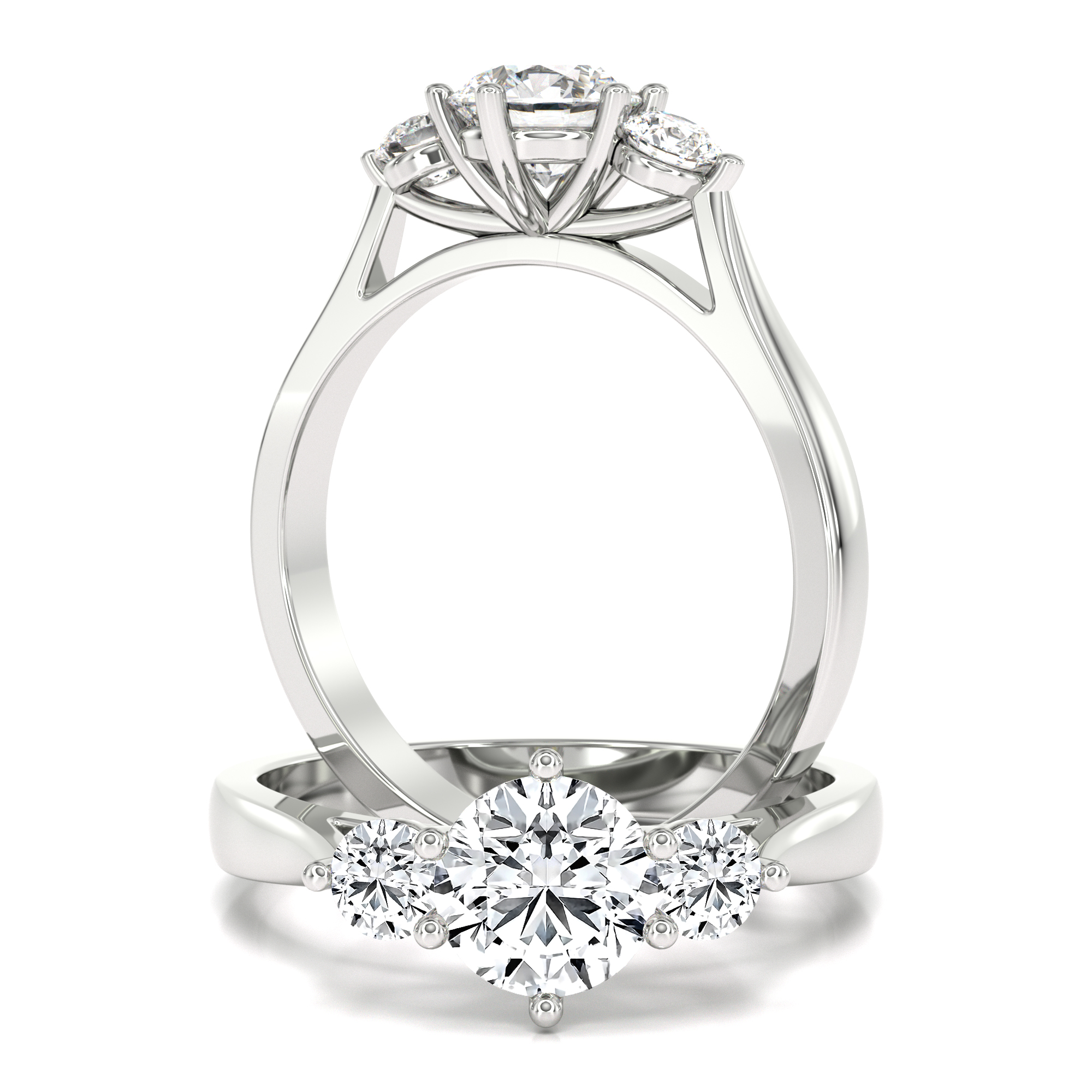 Round cut three stone diamond ring in 18ct white gold - PD202W