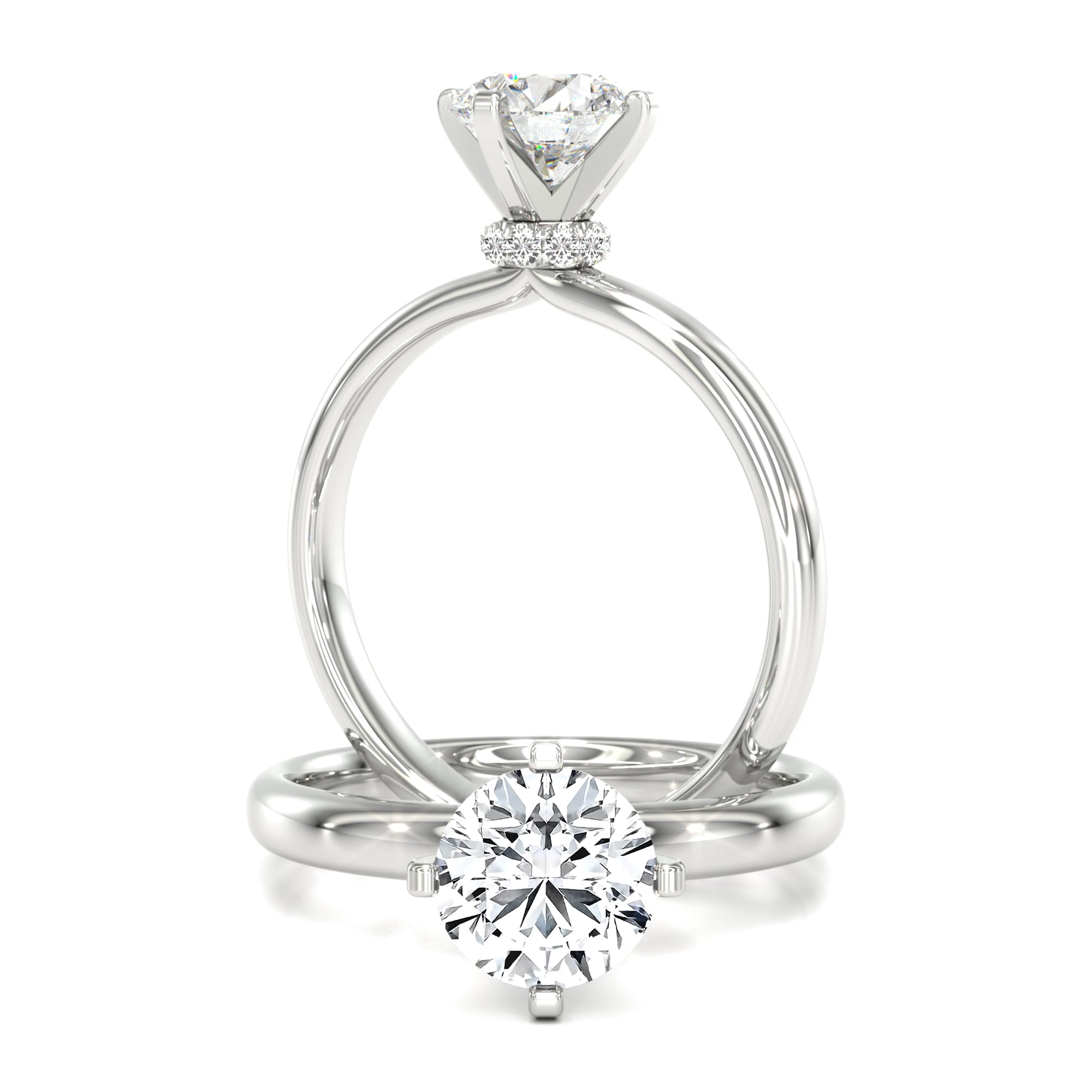Round cut diamond ring with a hidden halo in 18ct white gold - PD413W
