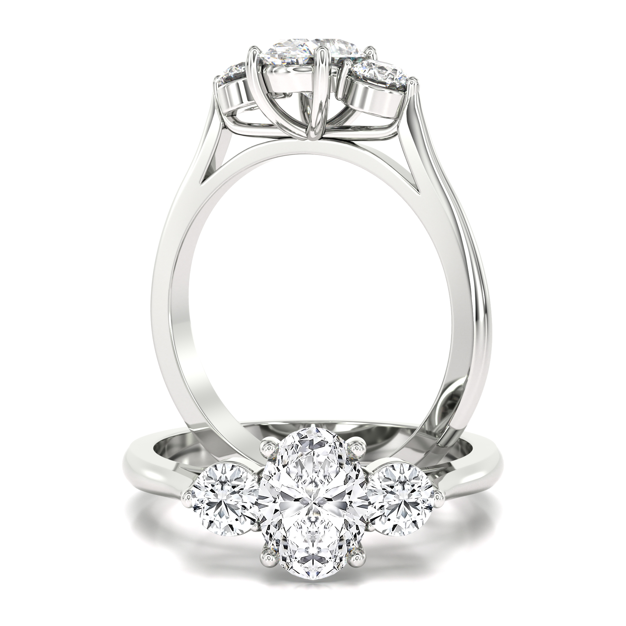 Oval cut diamond three stone ring in 18ct white gold - PD567W