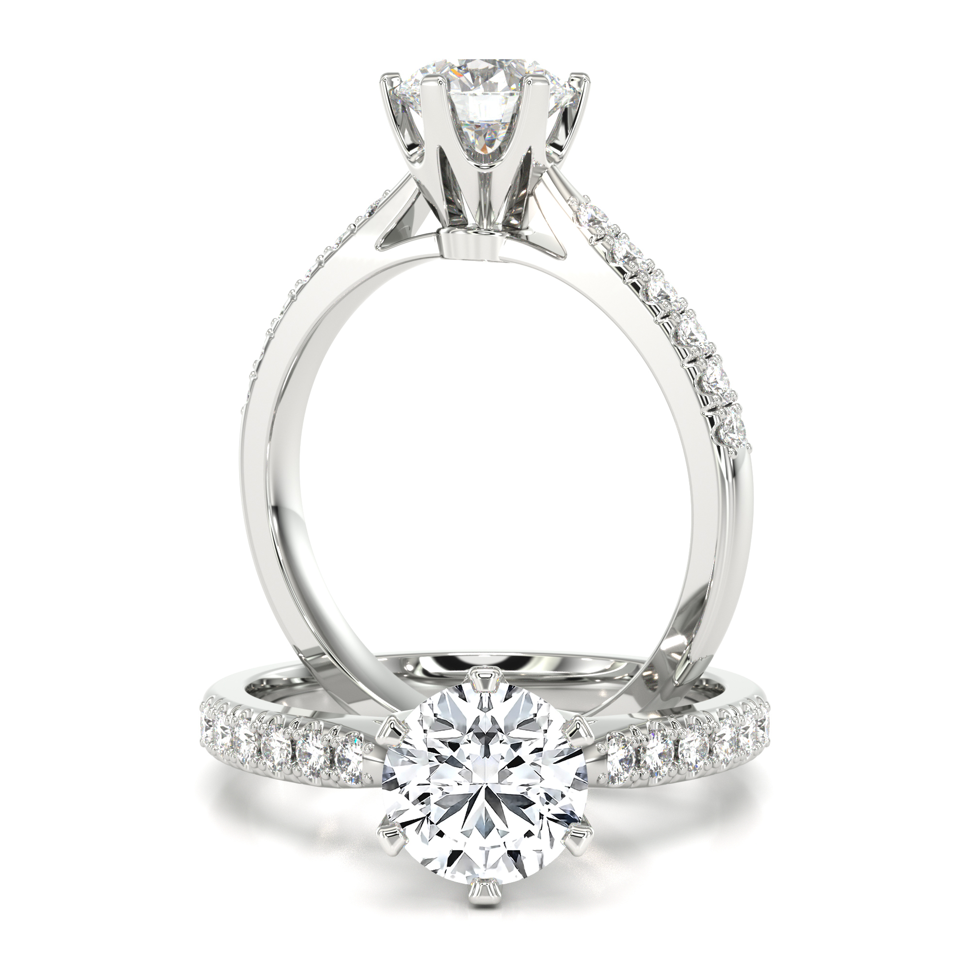 Wonderful solitaire diamond ring with shoulder stones in 18ct white ...
