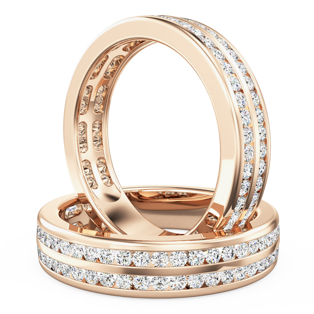 Round cut double row diamond ladies wedding ring in 18ct rose gold - PD721R