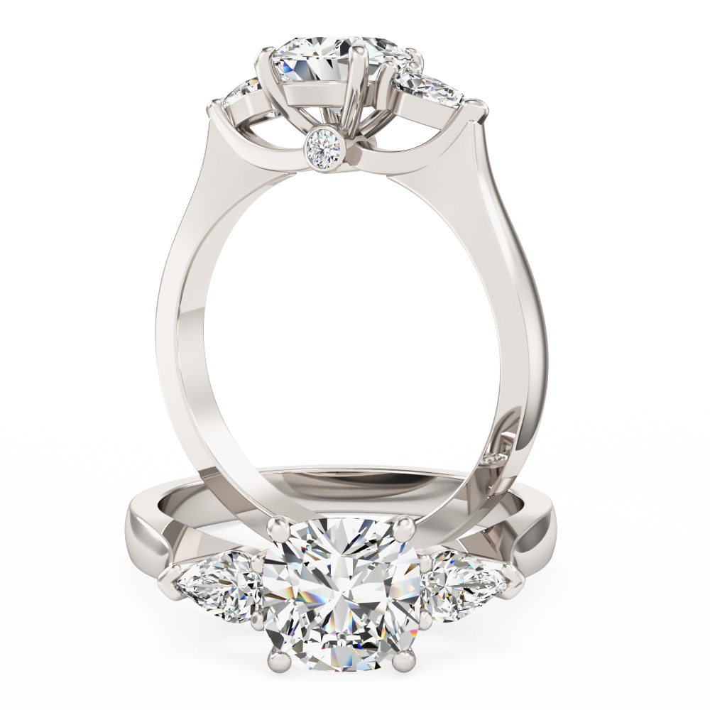 Cushion and pear shape diamond three stone ring in 18ct white gold - PD724W