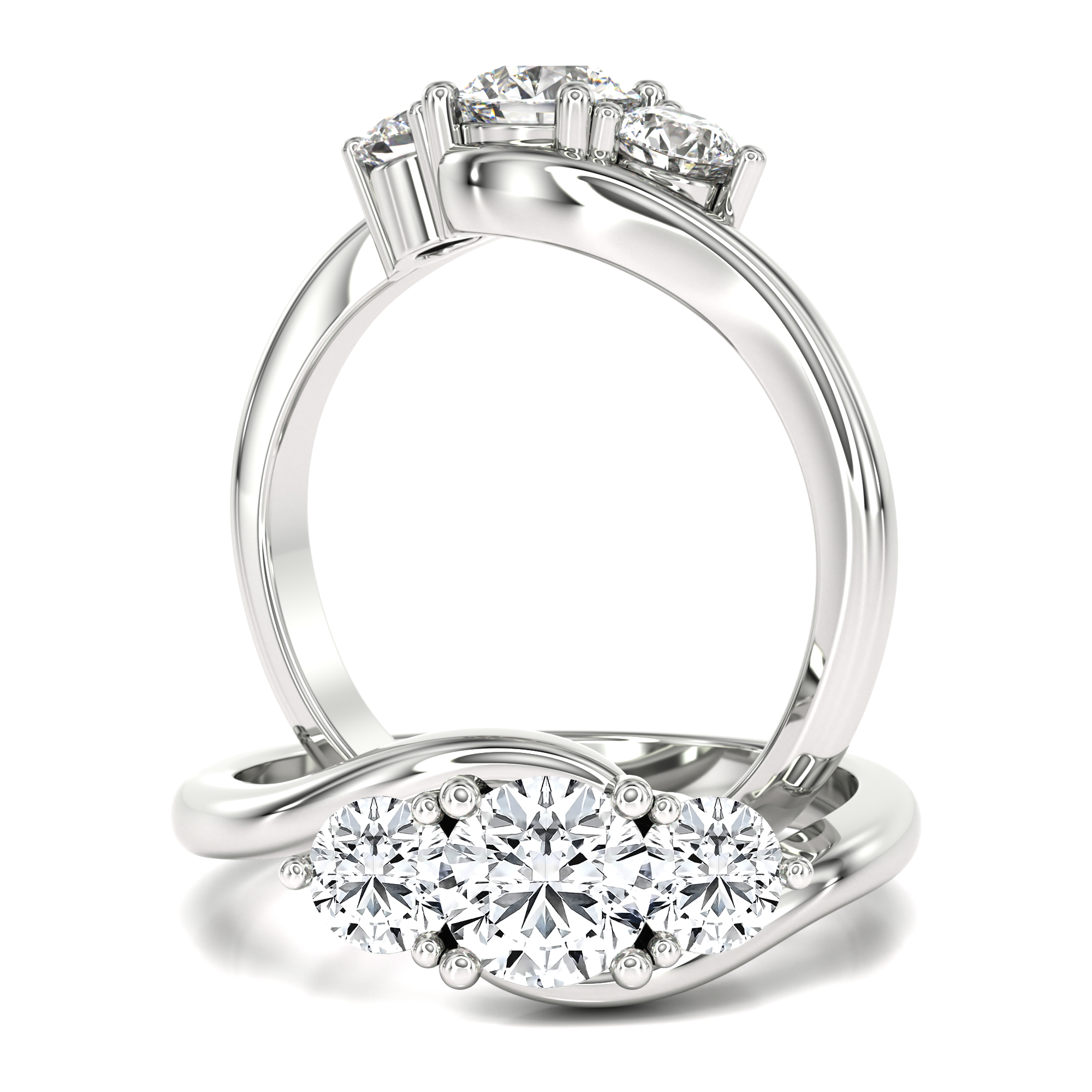 Attractive round cut three stone diamond ring in 18ct white gold - PD847W