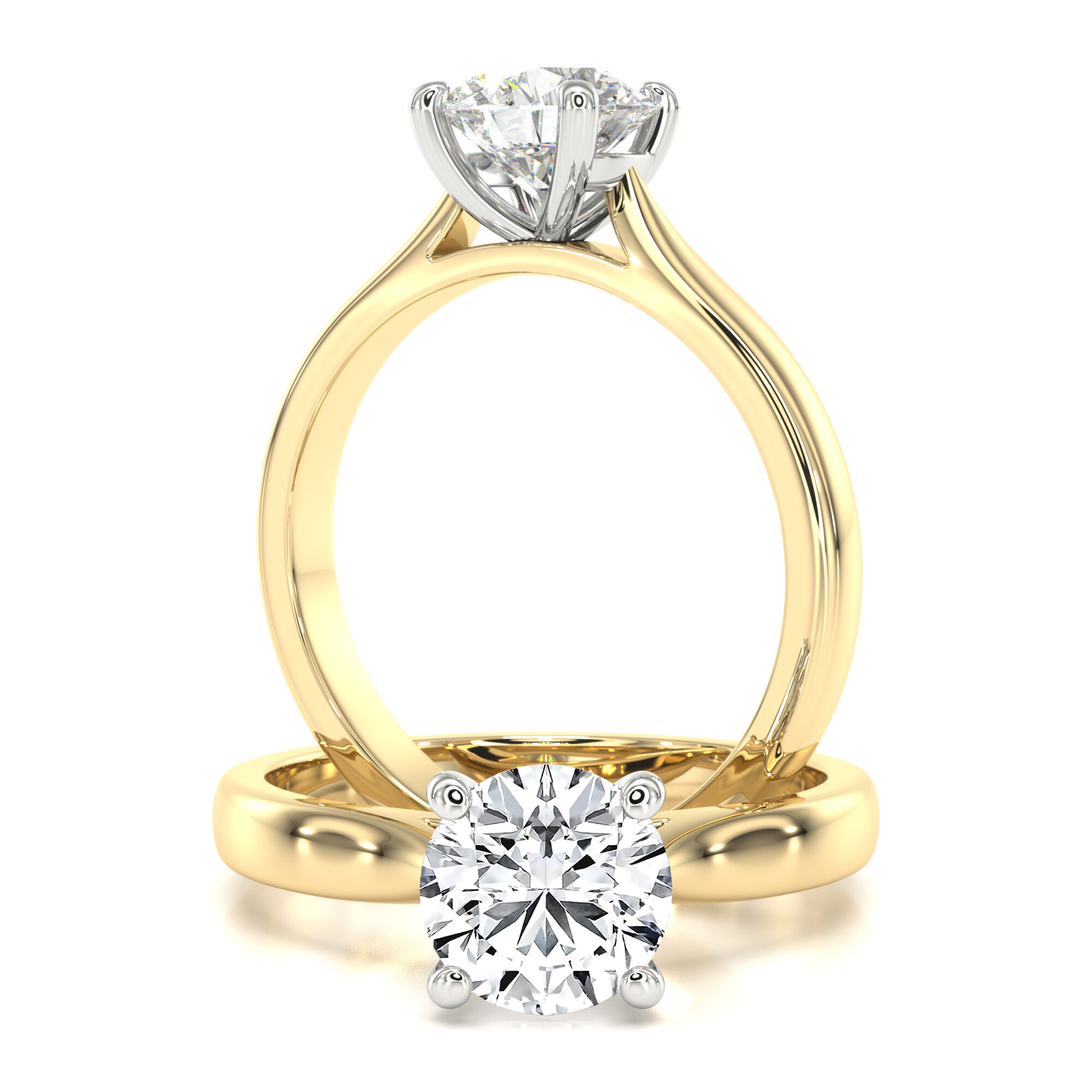 Round cut solitaire diamond ring in 18ct yellow & white gold - PD889YW