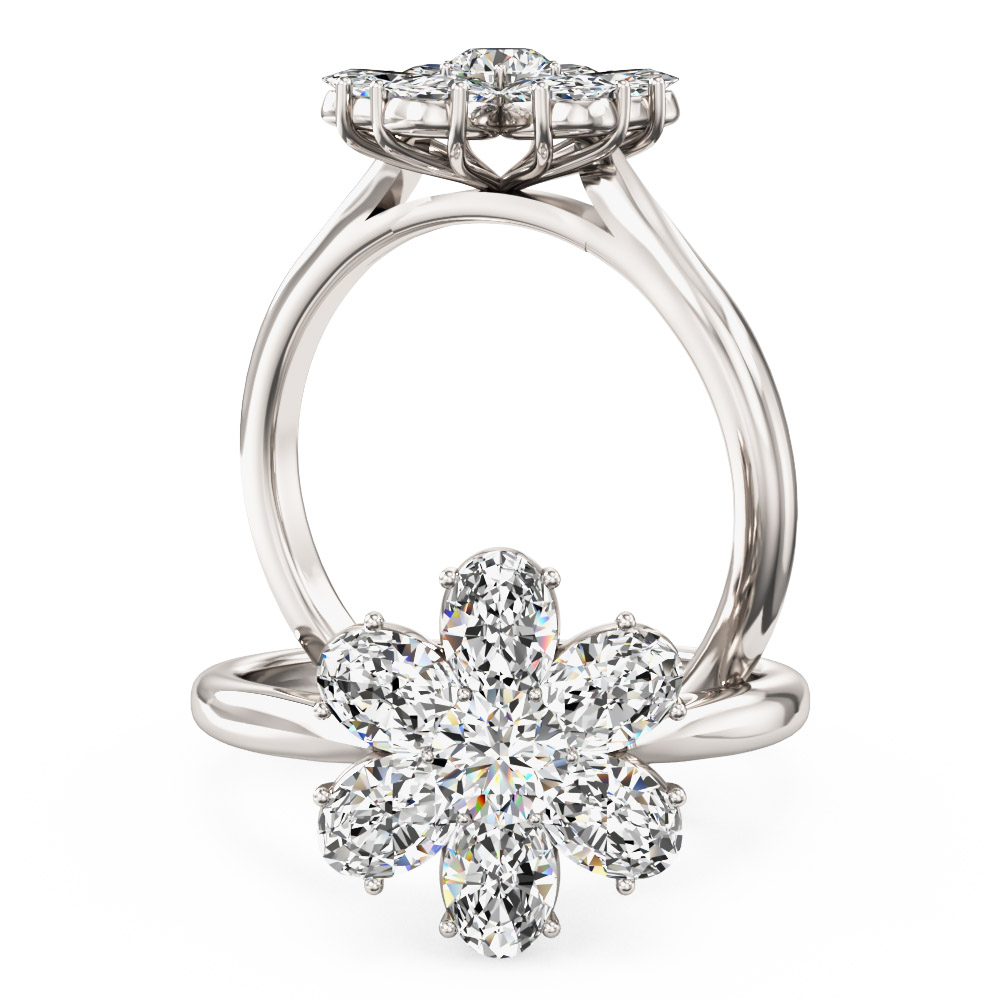 Oval and cut cluster diamond ring in platinum - PD913PL