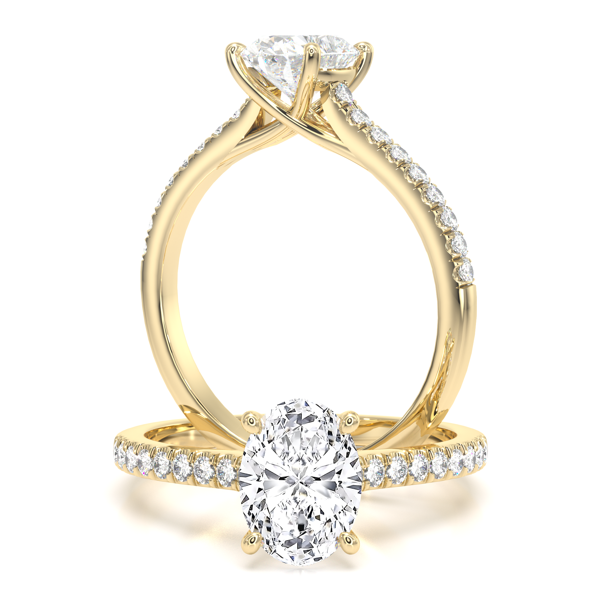 Oval cut diamond ring with shoulder stones in 18ct yellow gold - PD922Y