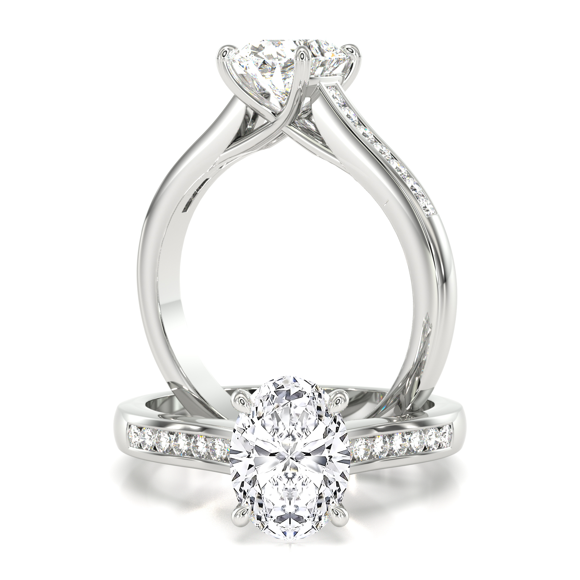 Delightful oval cut diamond ring with shoulder stones in platinum - PD924PL