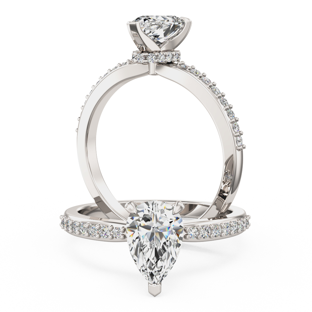 Pear shape diamond ring with shoulder stones in 18ct white gold - PD993W