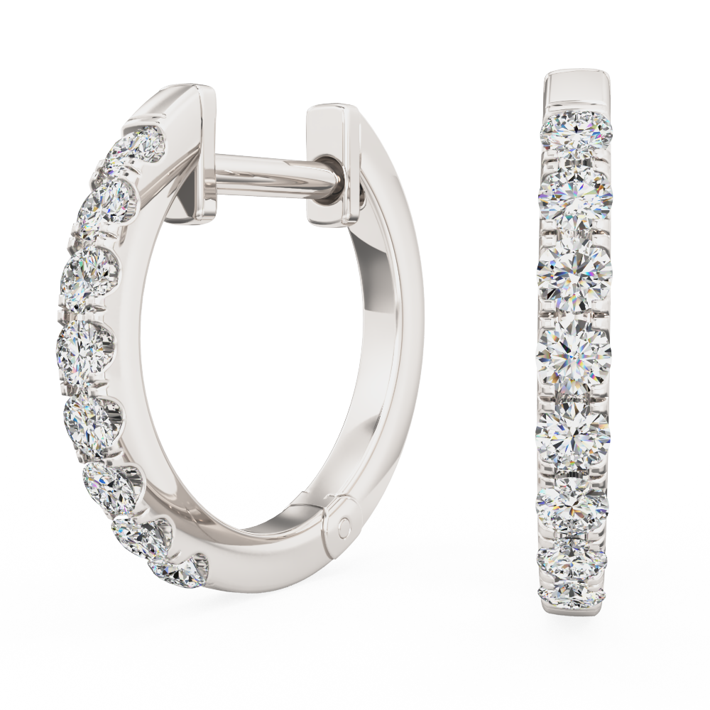 Pair of round cut lab grown diamond hoop earrings in 9ct white gold ...