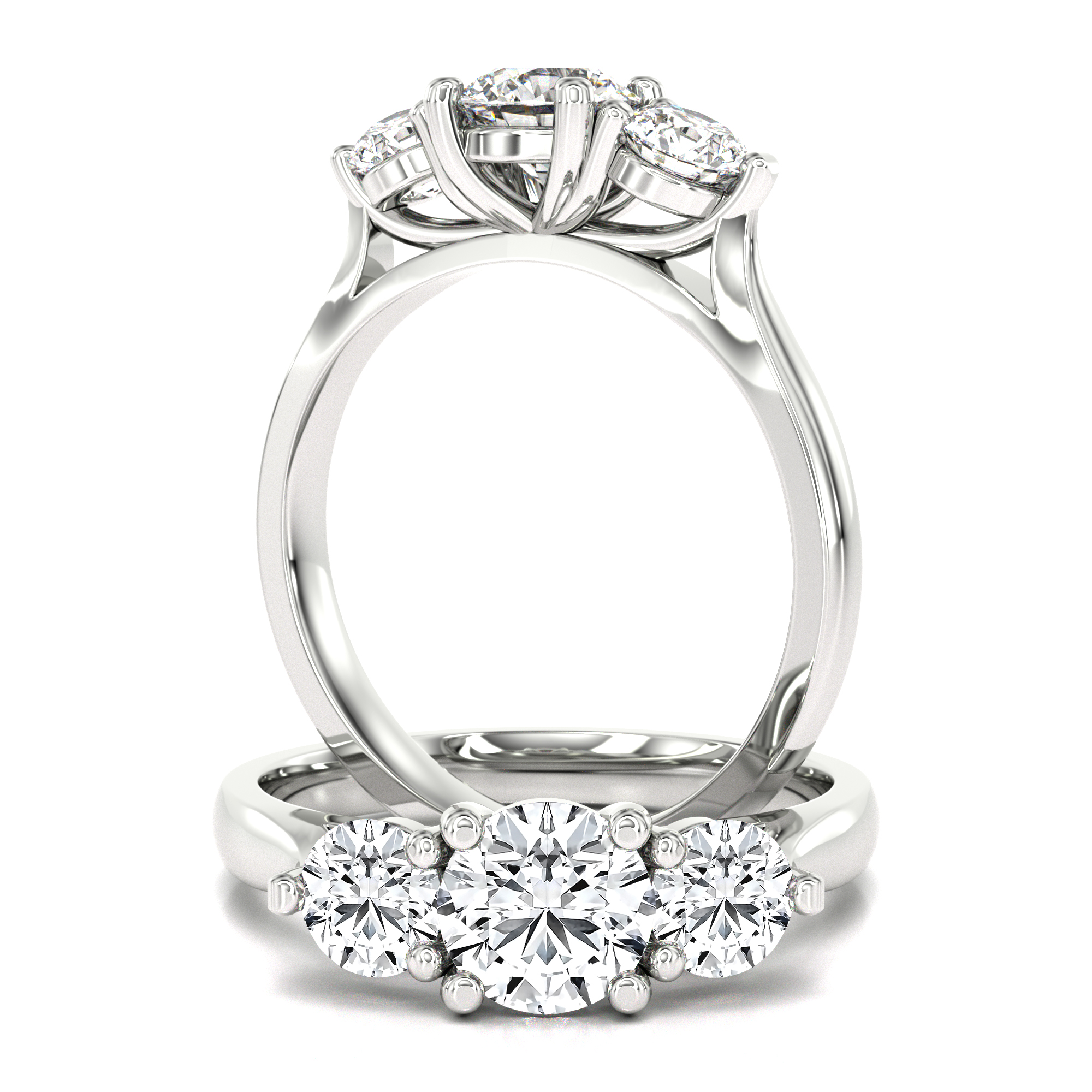 Charming round lab grown cut three stone diamond ring in platinum - PDL491PL