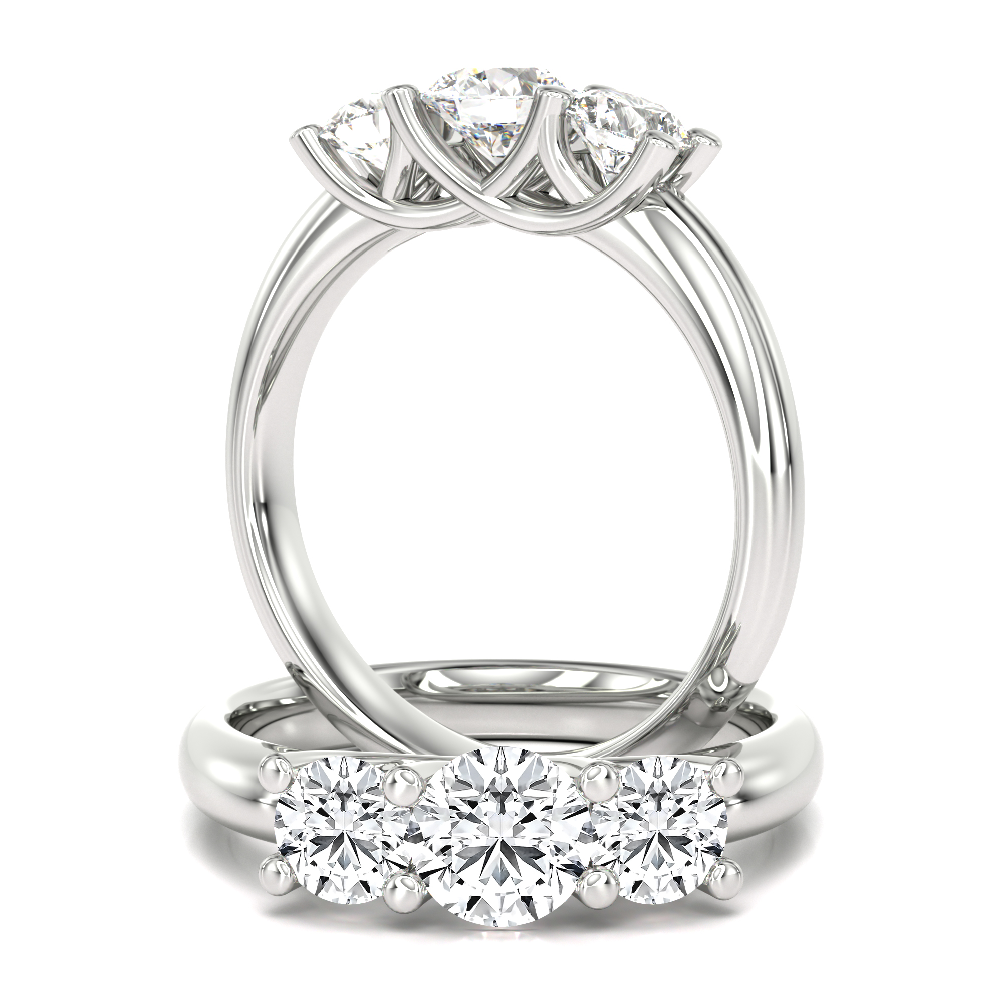 Lab grown round cut three stone diamond ring in 9ct white gold - PDL887/9W