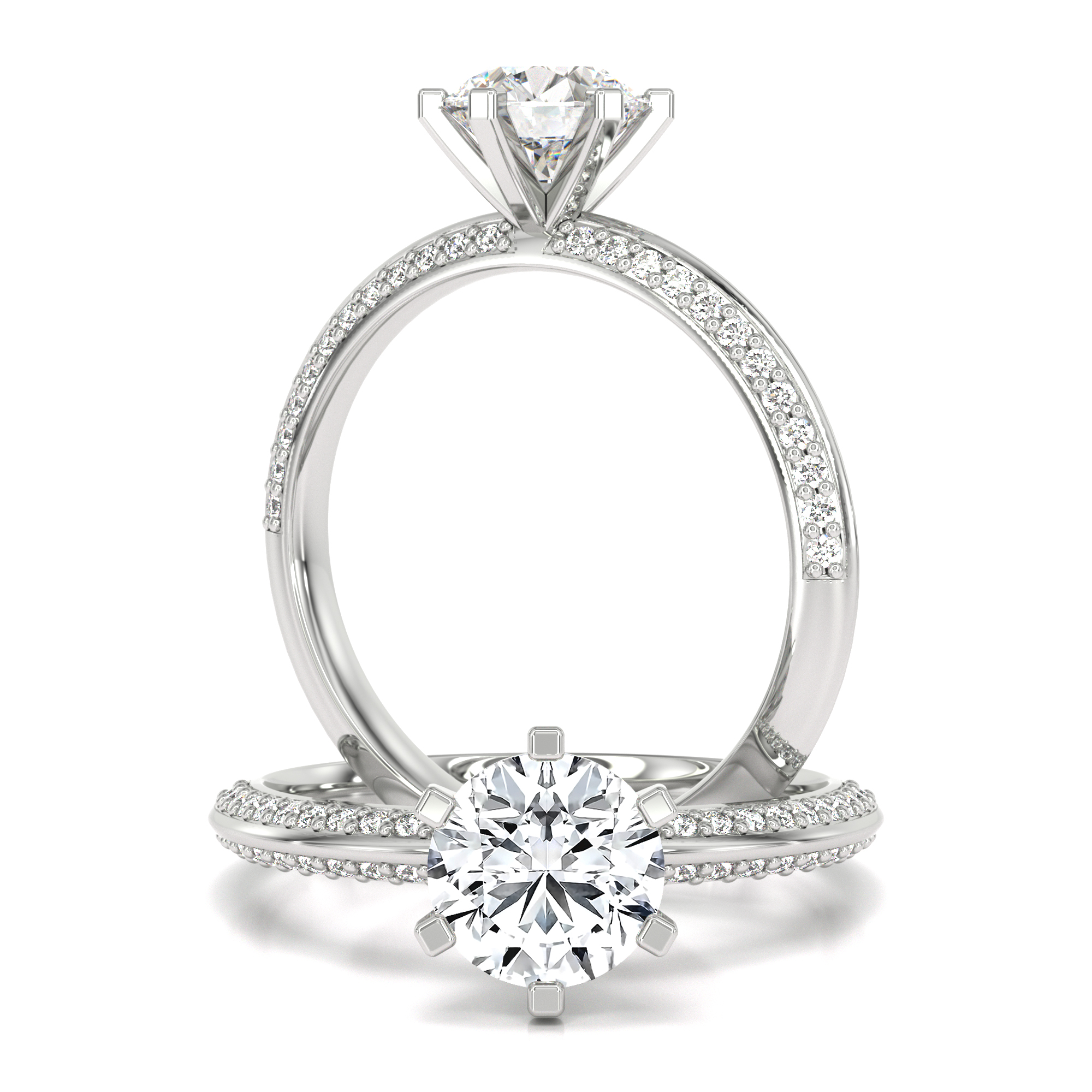 Round cut lab grown diamond ring with shoulder stones in platinum ...