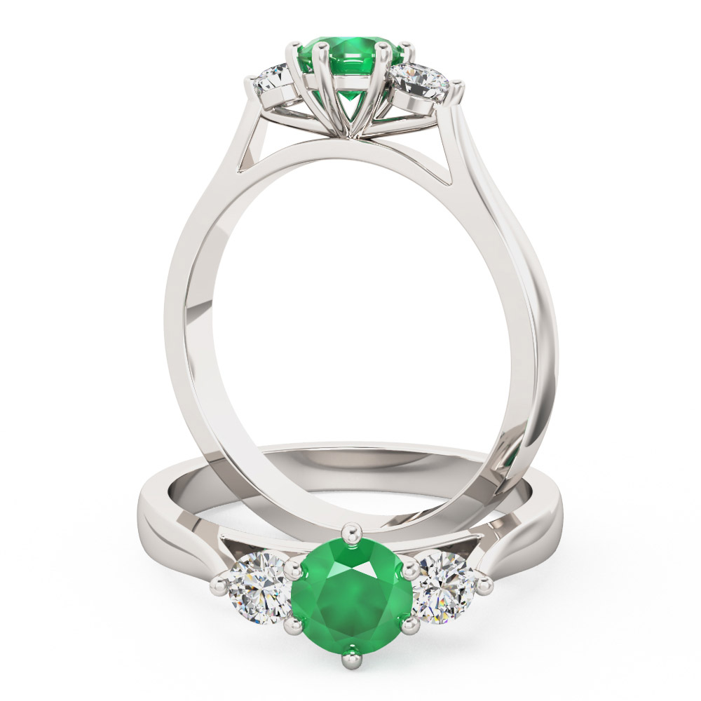 Emerald & diamond three stone ring in 18ct white gold - PDM202W