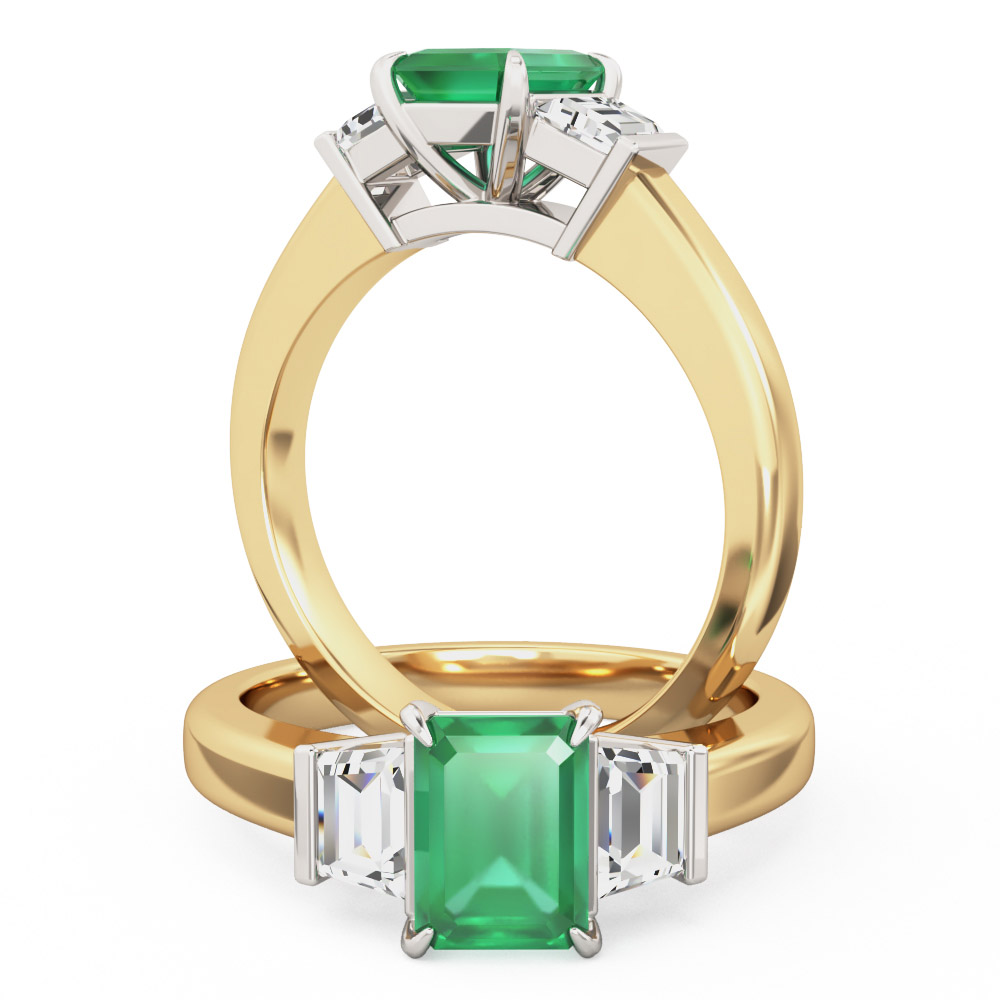 Emerald & diamond ring in 18ct yellow & white gold - PDM279YW
