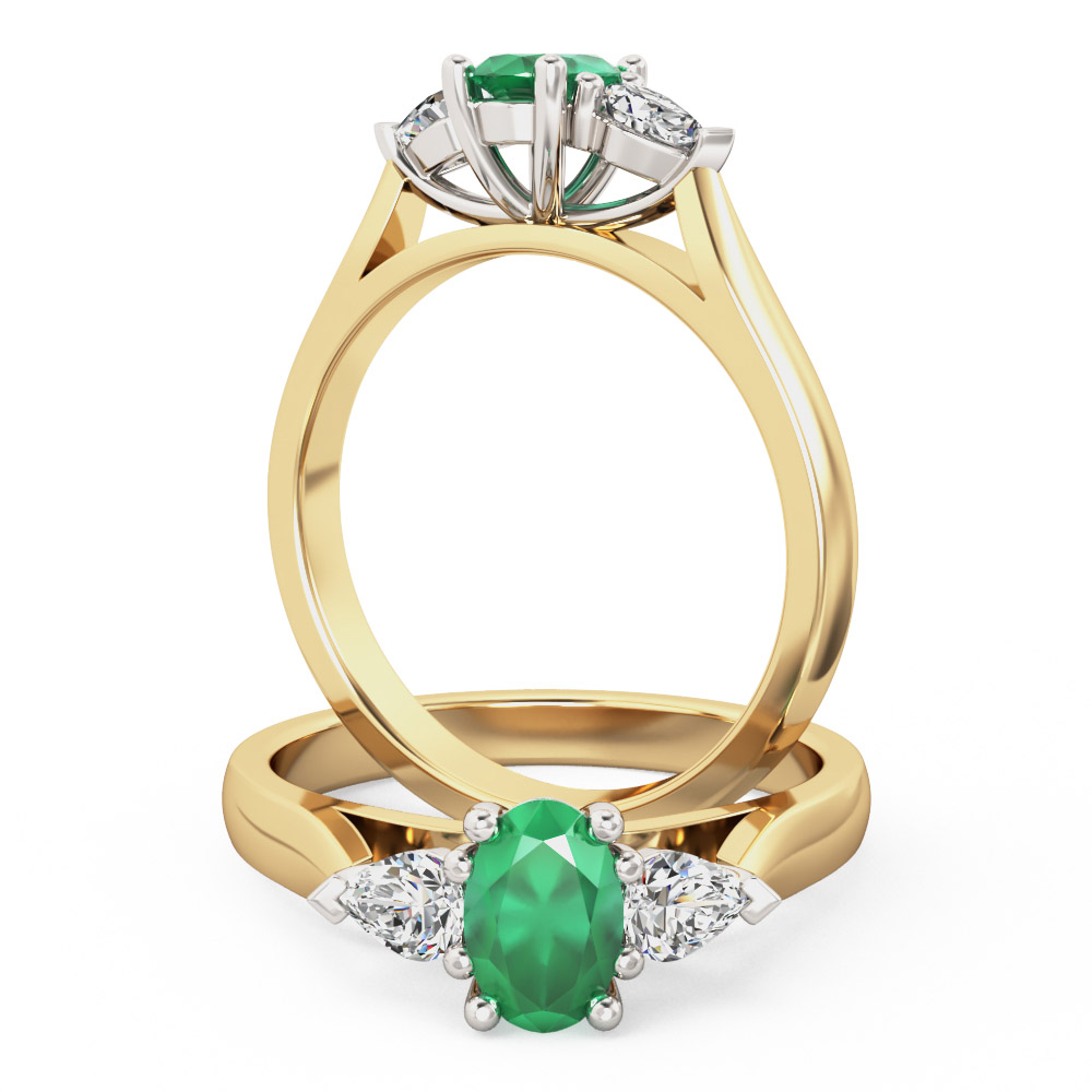 Delightful emerald & diamond three stone ring in 18ct yellow & white ...