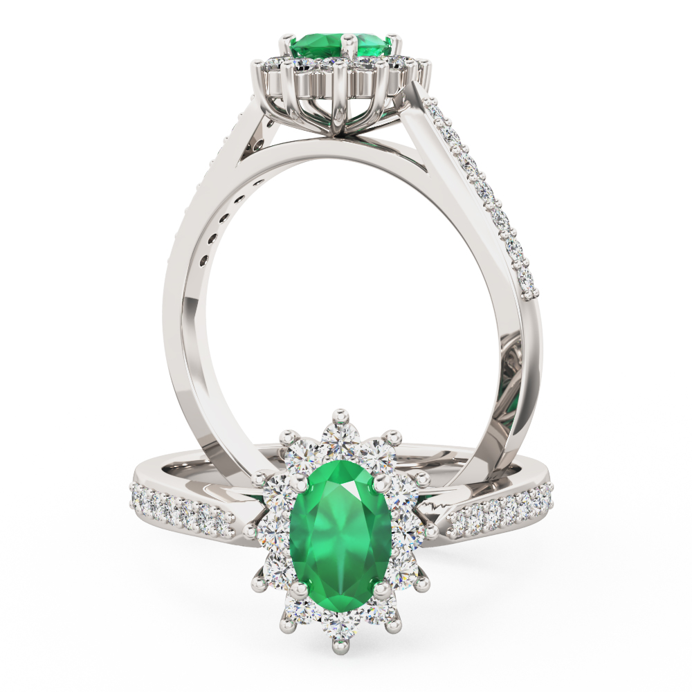 Emerald & diamond cluster style ring in 18ct white gold - PDM563W