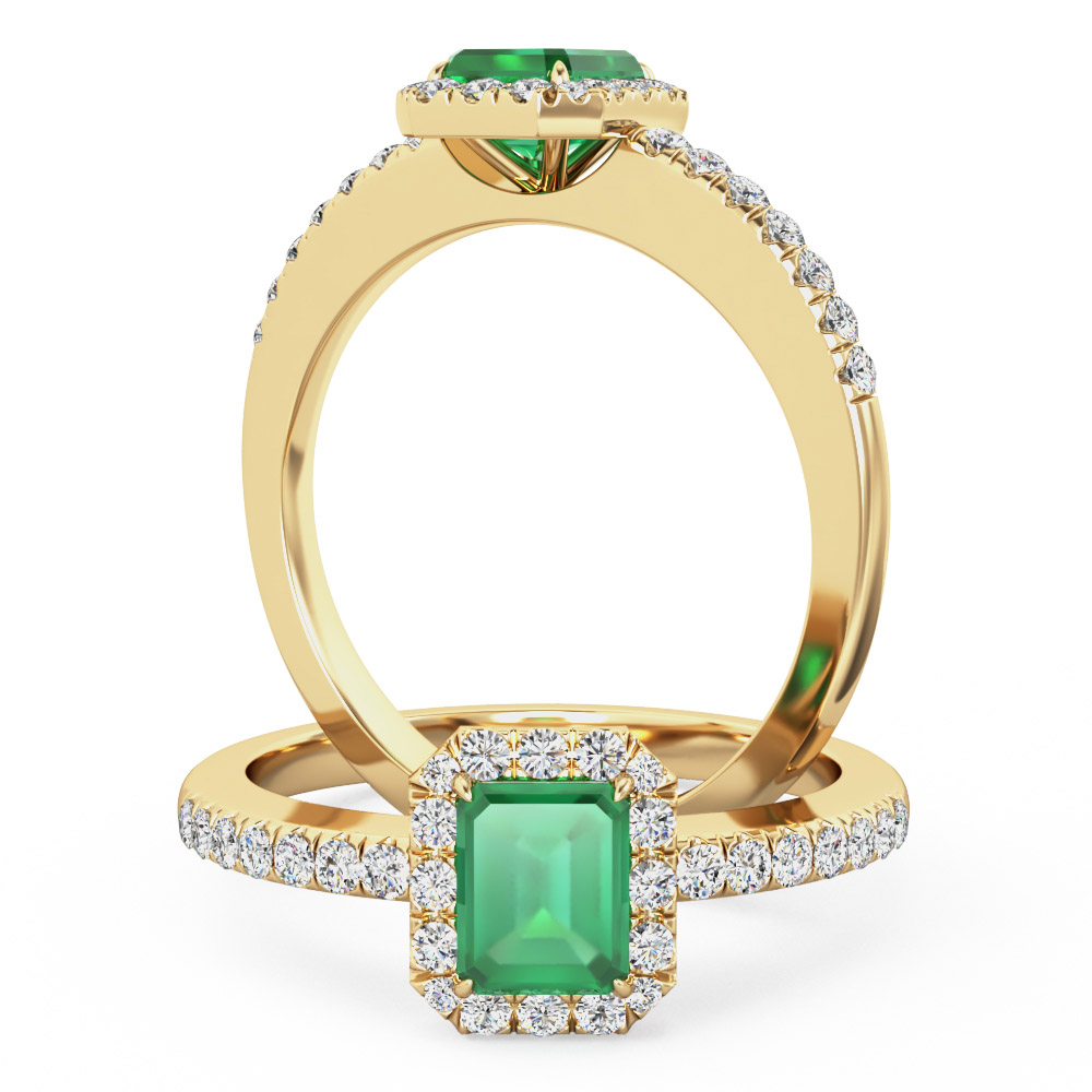 Emerald cut diamond ring with shoulder stones in 18ct yellow gold - PDM580Y
