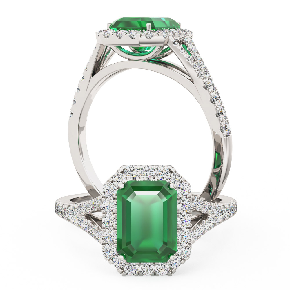 Emerald and diamond halo set in 18ct white gold - PDM737W