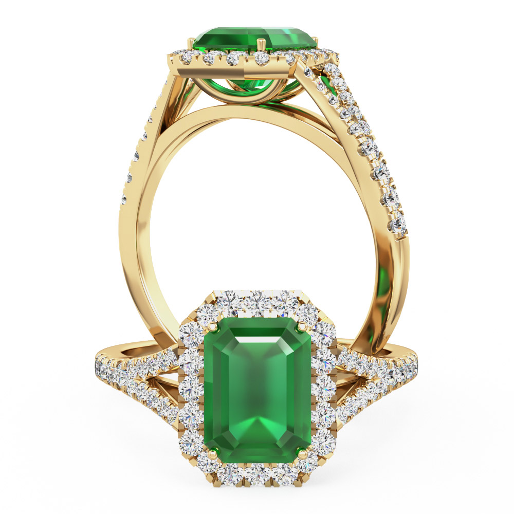 Emerald and diamond halo set in 18ct yellow gold - PDM737Y