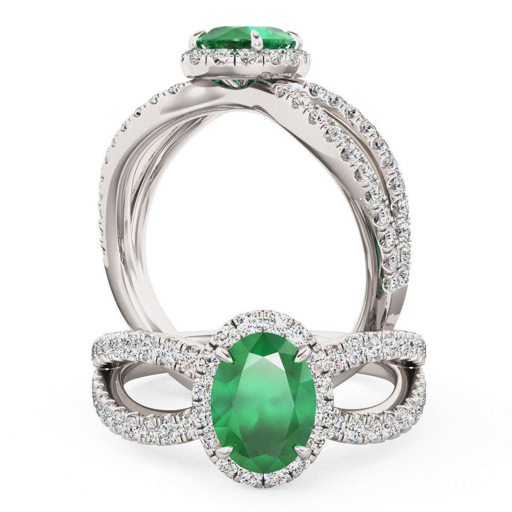 Emerald and diamond halo in 18ct white gold - PDM850W