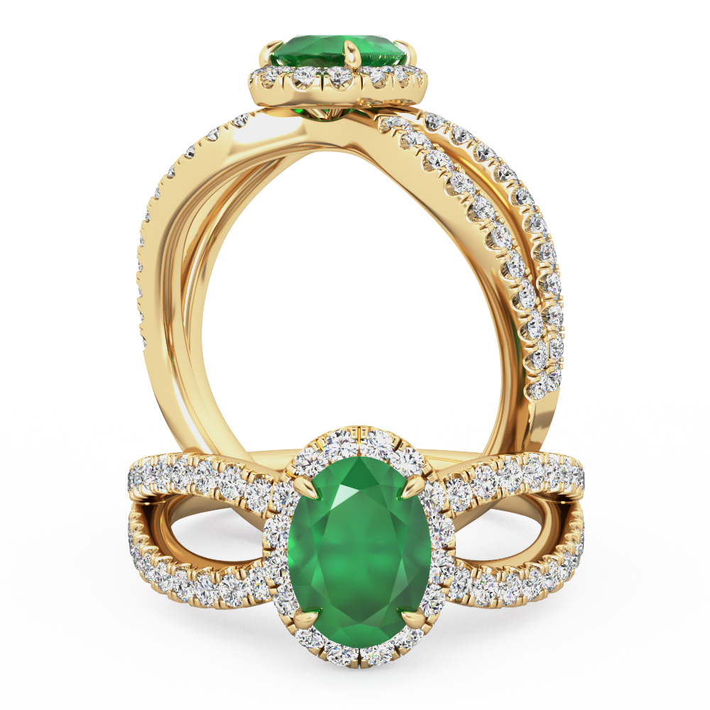 Emerald and diamond halo in 18ct yellow gold - PDM850Y