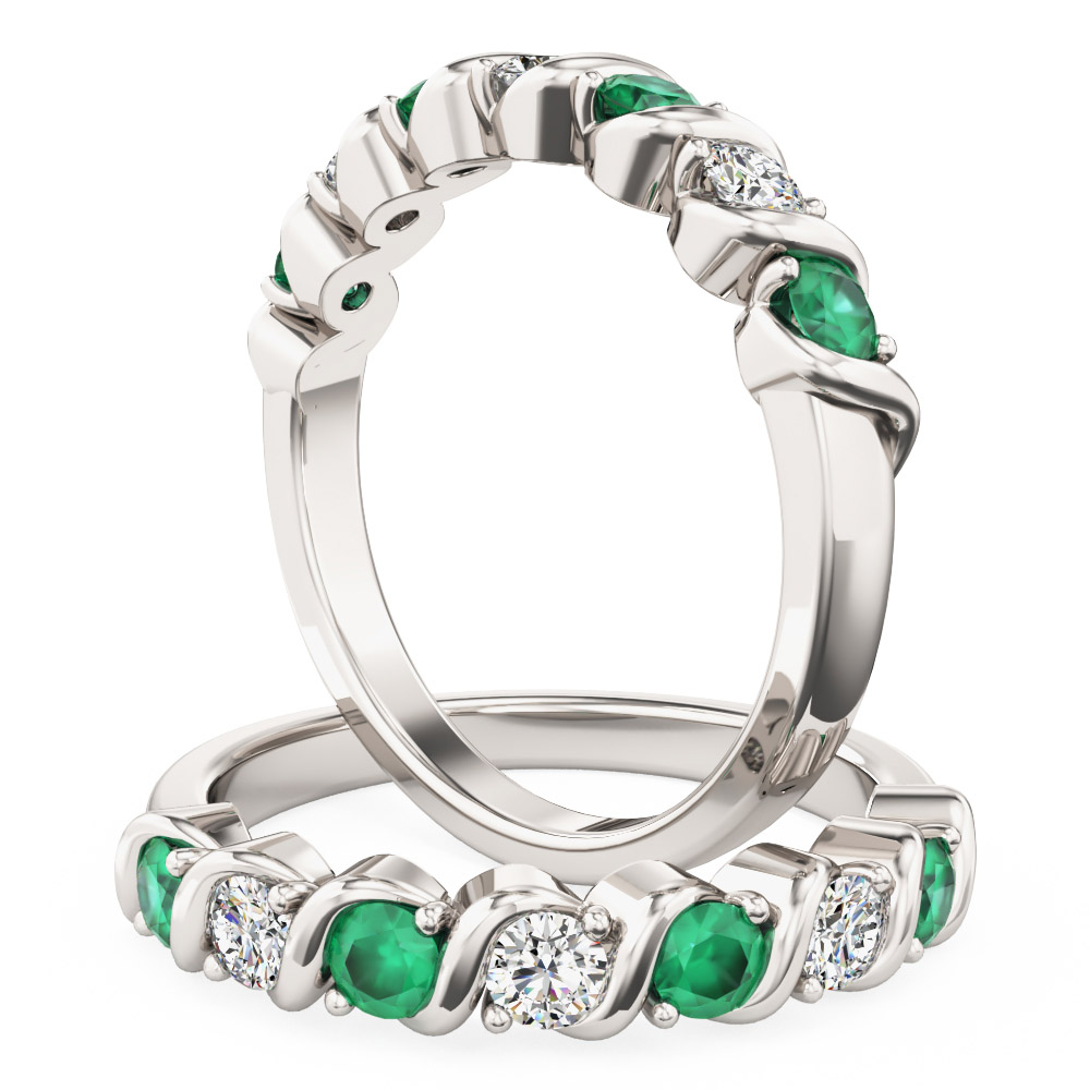 Seven stone emerald & diamond eternity ring in 18ct white gold - PDM886W