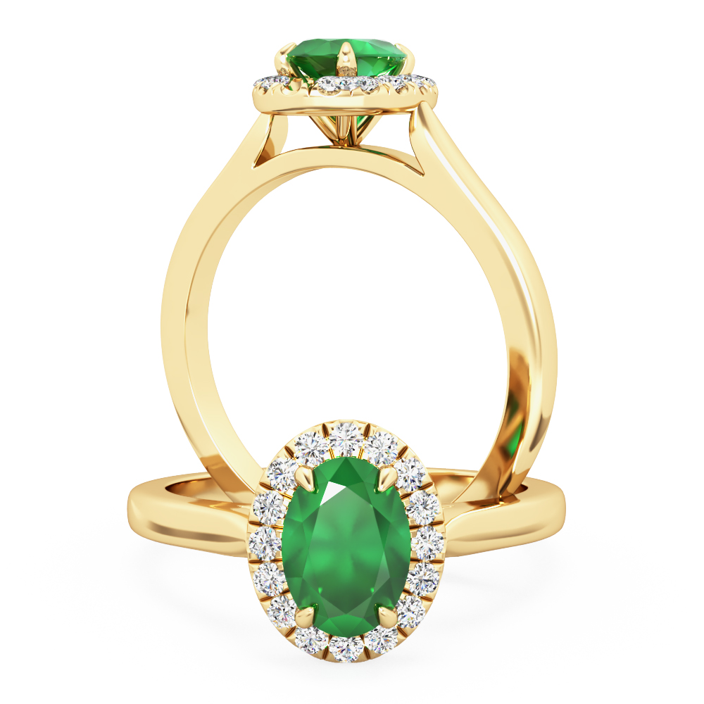 Emerald & diamond halo ring in 18ct yellow gold - PDM912Y