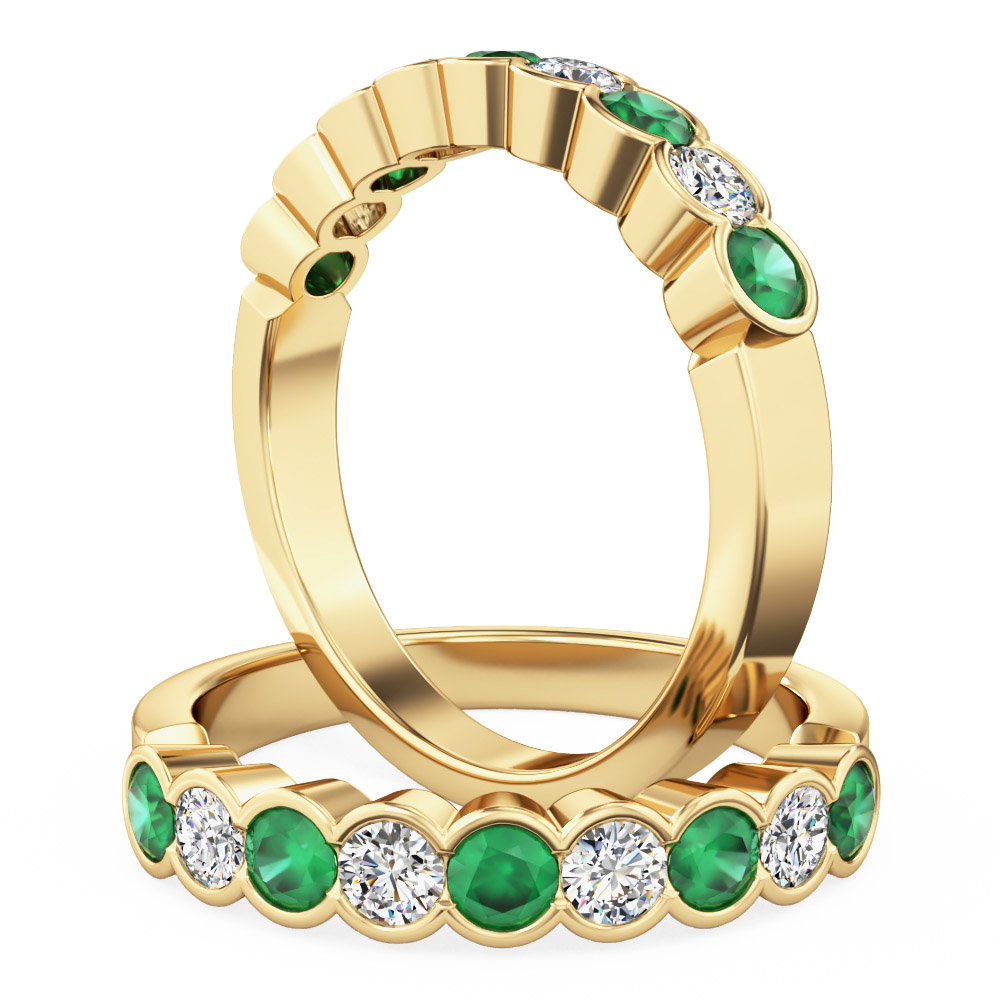 Nine stone emerald & diamond eternity ring in 18ct yellow gold - PDM938Y