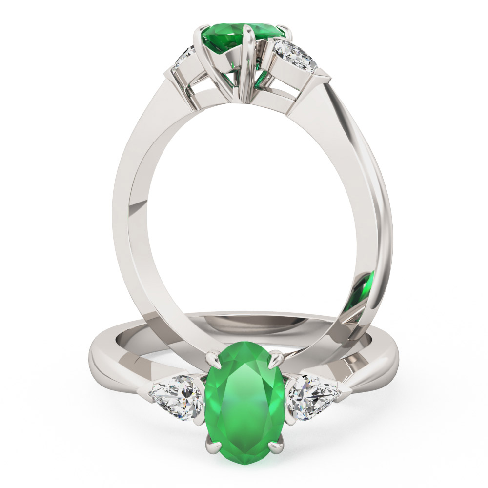 Delightful emerald & diamond three stone ring in 18ct white gold - PDM956W