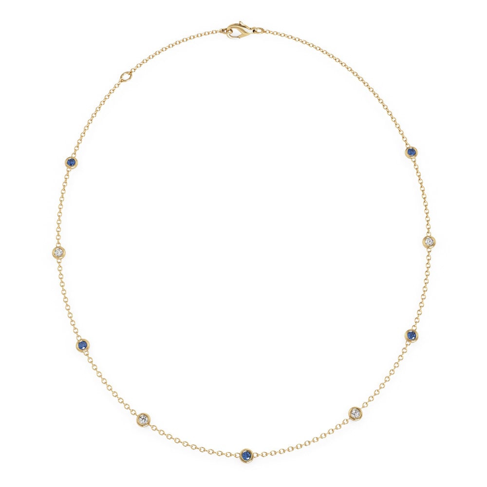 Nine stone sapphire and cut diamond necklace in 18ct yellow gold - PDNS003Y