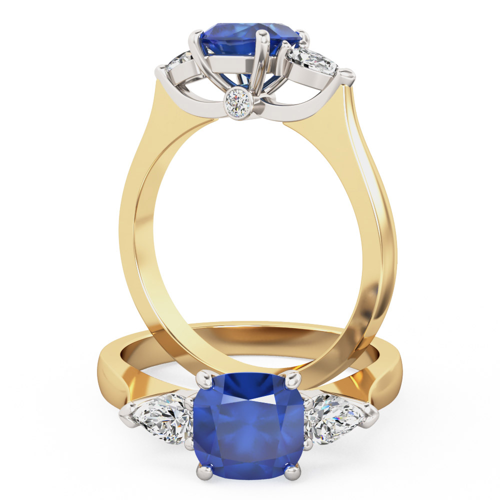 Three stone sapphire & diamond ring in 18ct yellow & white gold - PDS724YW