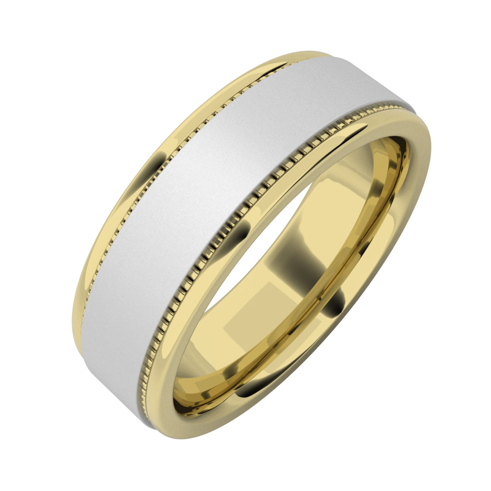 Courted mixed finish mens wedding ring in 18ct yellow & white gold ...