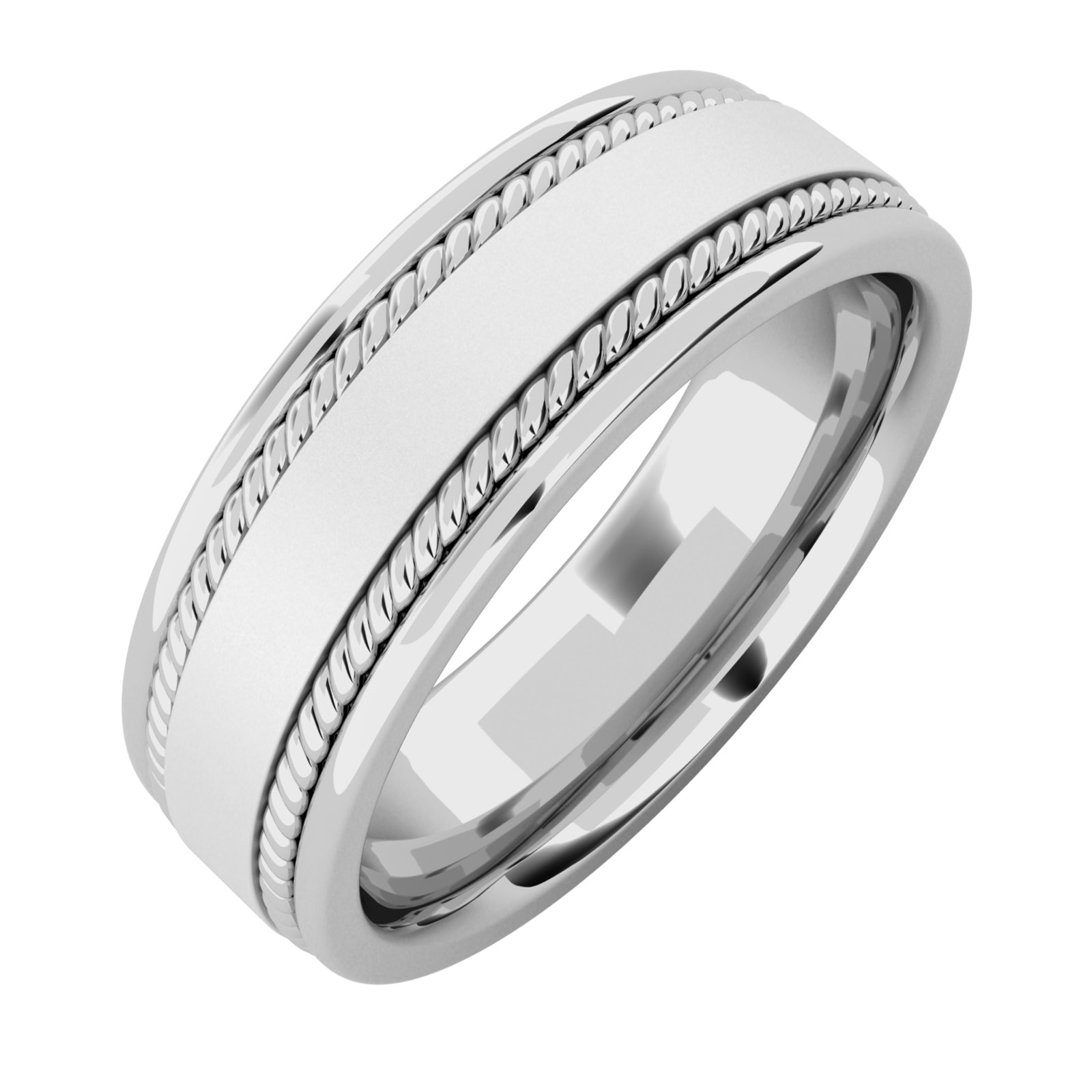 Impressive mixed finish mens wedding ring in 18ct white gold - PDWG114W