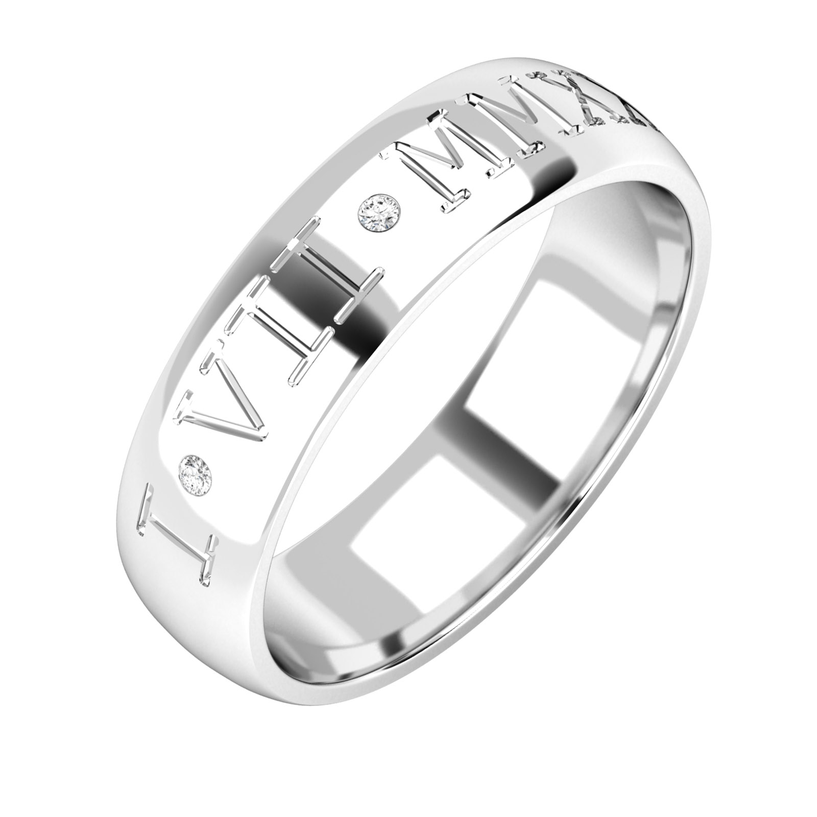 Roman numeral diamond set mens wedding ring in 18ct white gold - PDWG116W