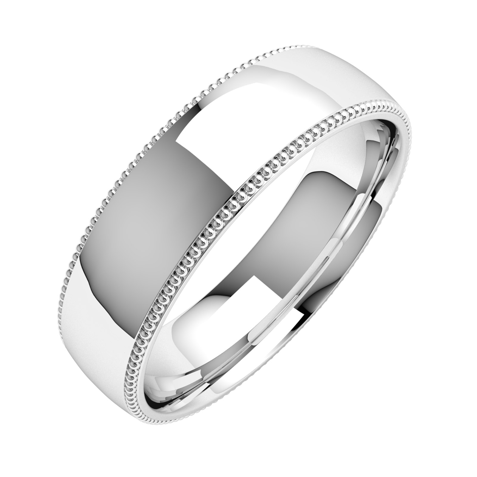 Mill-grained mens soft court ring in 18ct white gold - PDWG130WH
