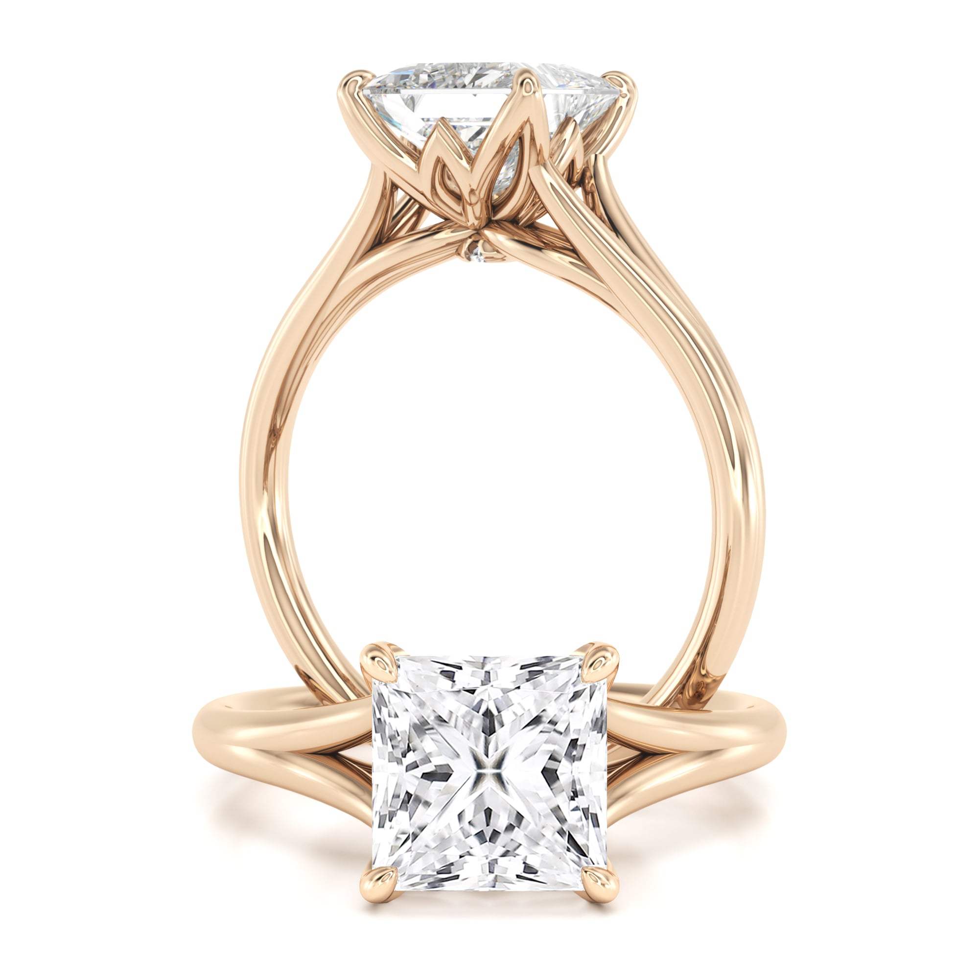 Exquisite princess cut solitaire diamond ring in 18ct rose gold - PD179R