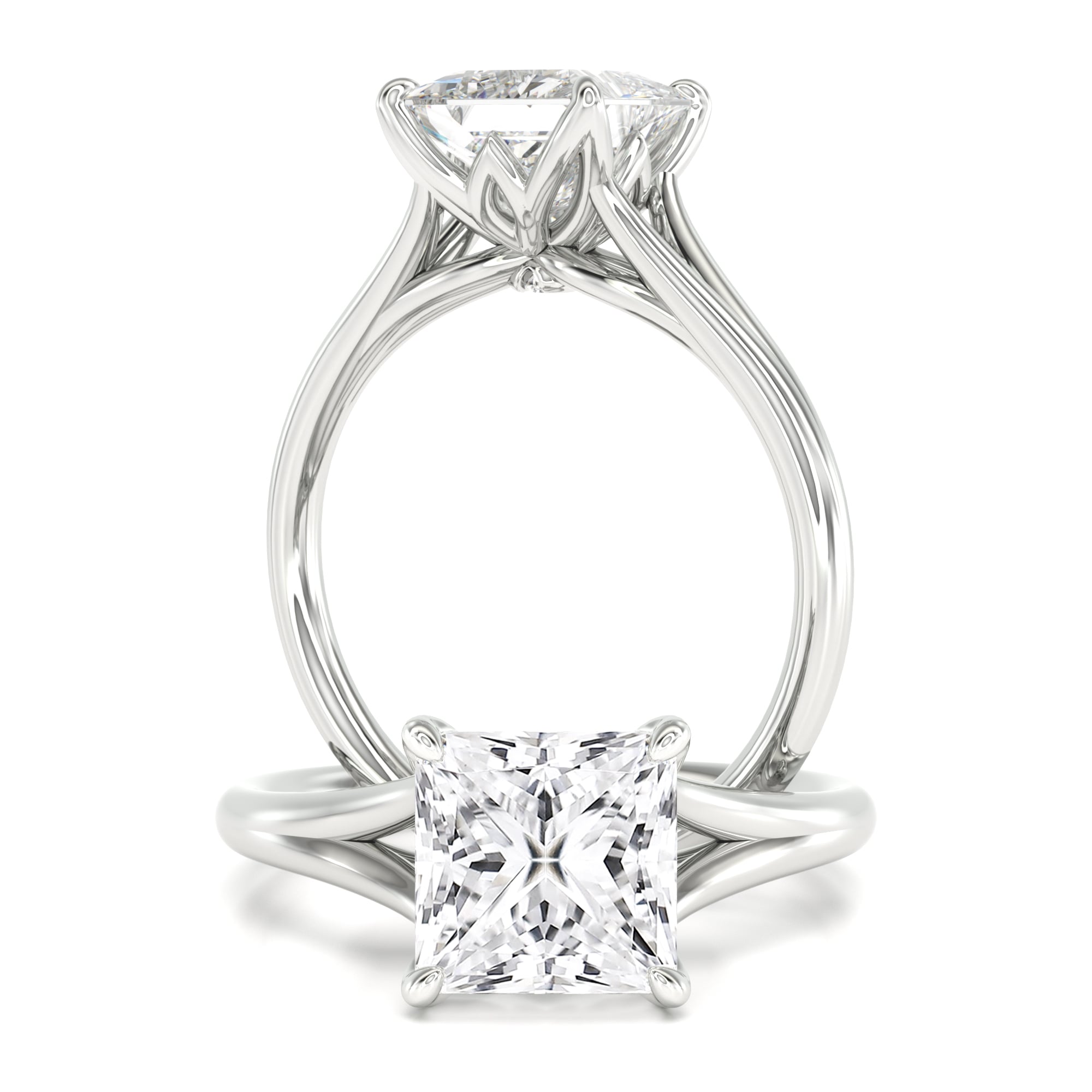 Exquisite princess cut lab grown solitaire diamond ring in 18ct white ...