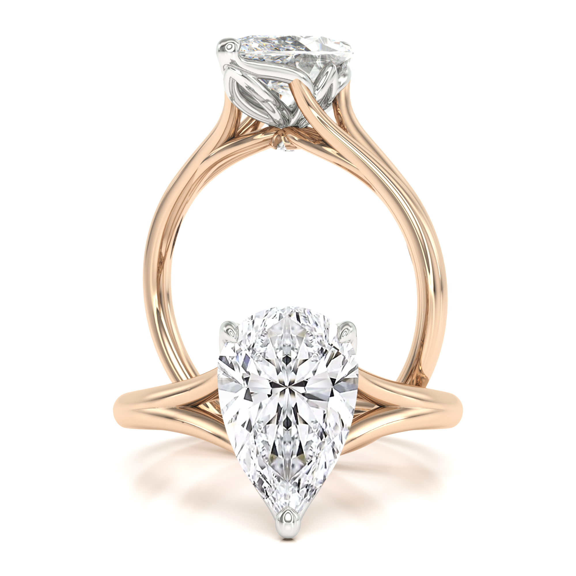 Pear shape solitaire diamond ring in 18ct rose & white gold - PD181RW