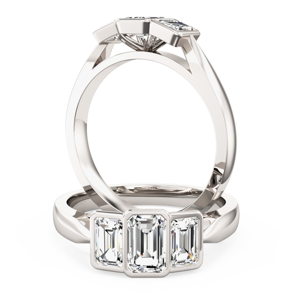 Three stone emerald cut diamond ring in 18ct white gold - PD435W