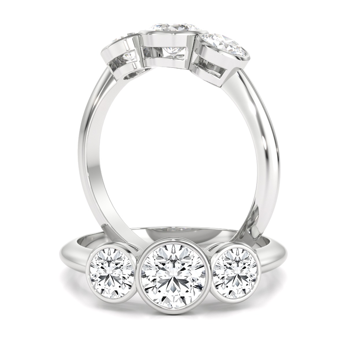 Marvellous round cut three stone diamond ring in 18ct white gold - PD224W