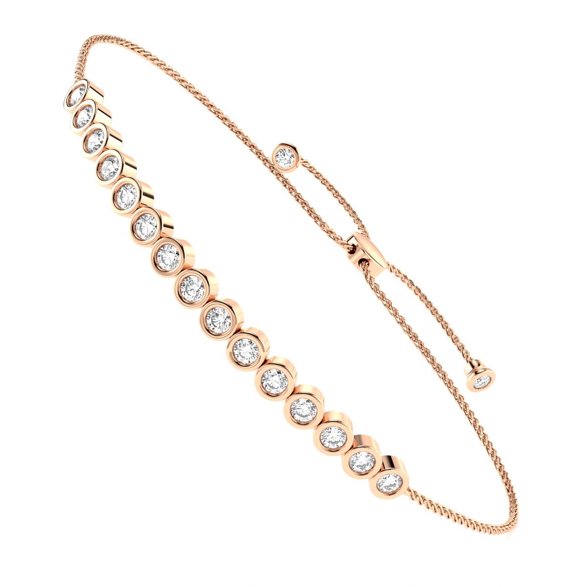 Rub over set round cut diamond slider bracelet in 18ct rose gold - PDBZ003R