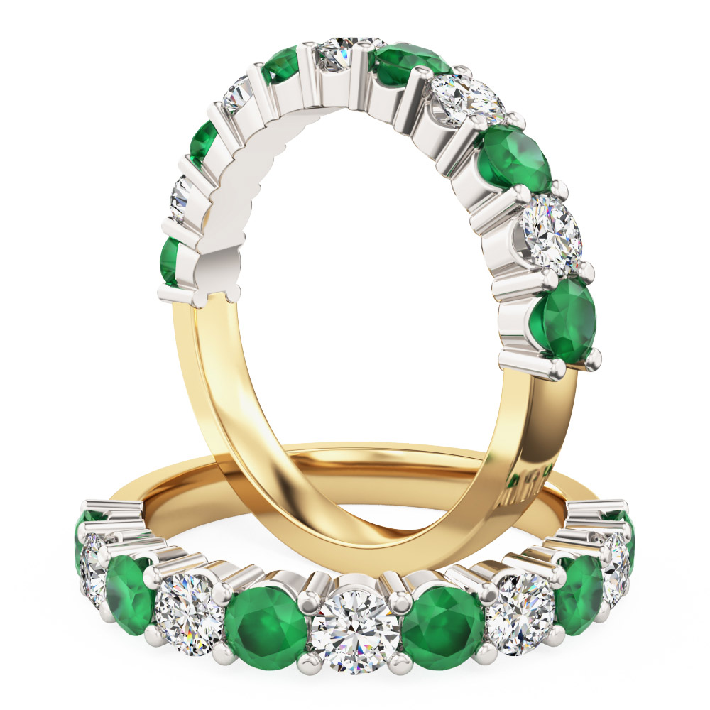 Eleven stone emerald & diamond eternity ring in 18ct yellow & white ...