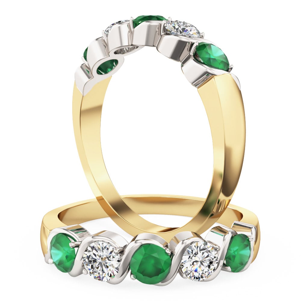 Five stone emerald & diamond eternity ring in 18ct yellow & white gold ...