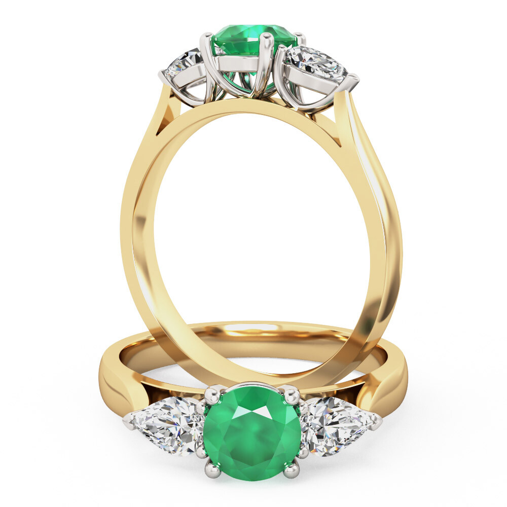 Emerald & diamond three stone ring in 18ct yellow & white gold - PDM528YW