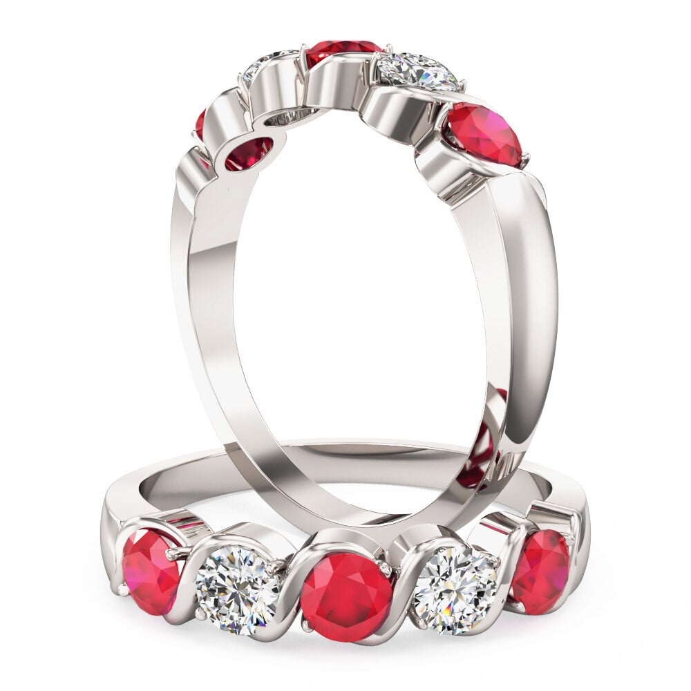 Five stone ruby & diamond eternity ring in 18ct white gold - PDR367W